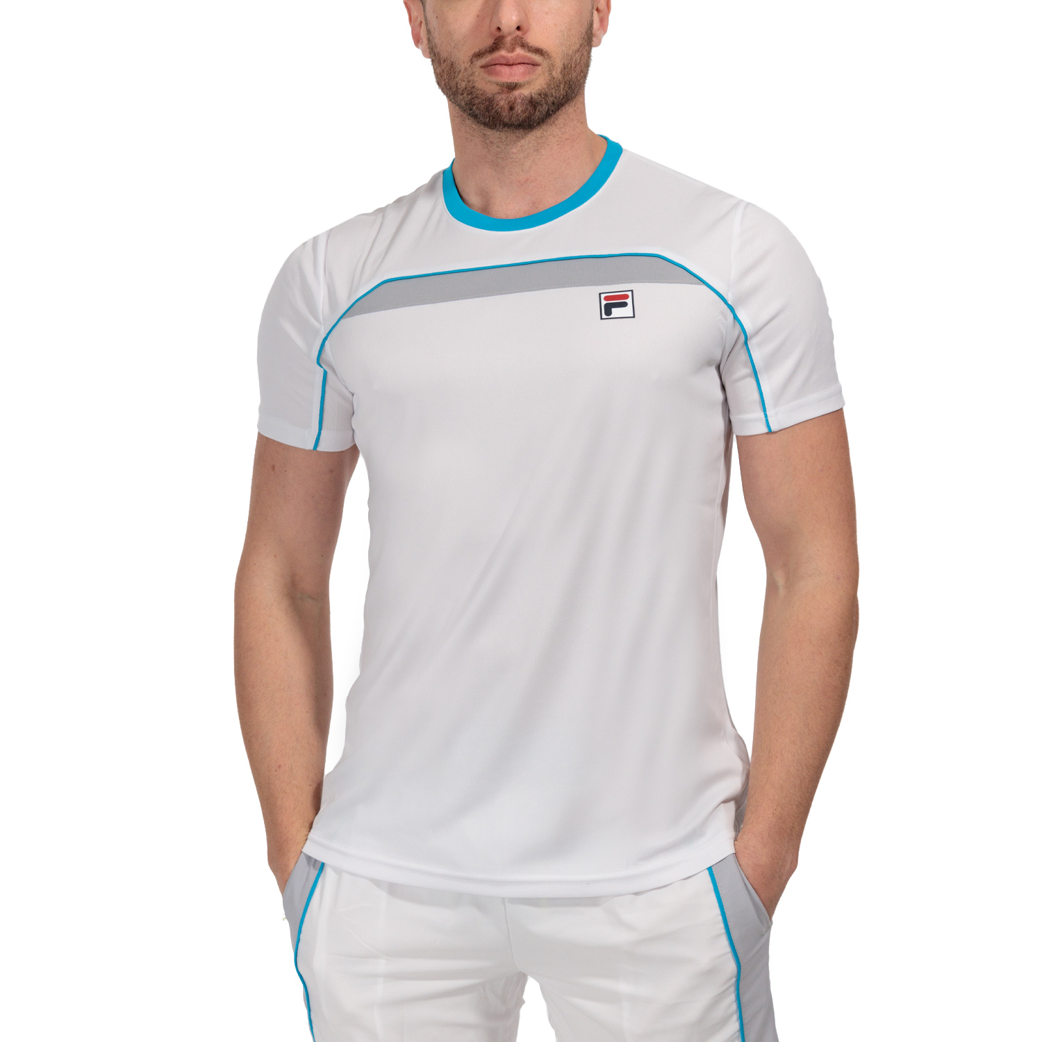 Fila Asher Men's Tennis T-Shirt - Silver Scone/Hawaiian Ocean